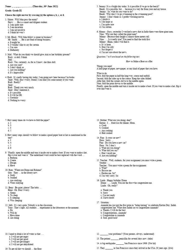 Soal-Soal Grade Ix | PDF
