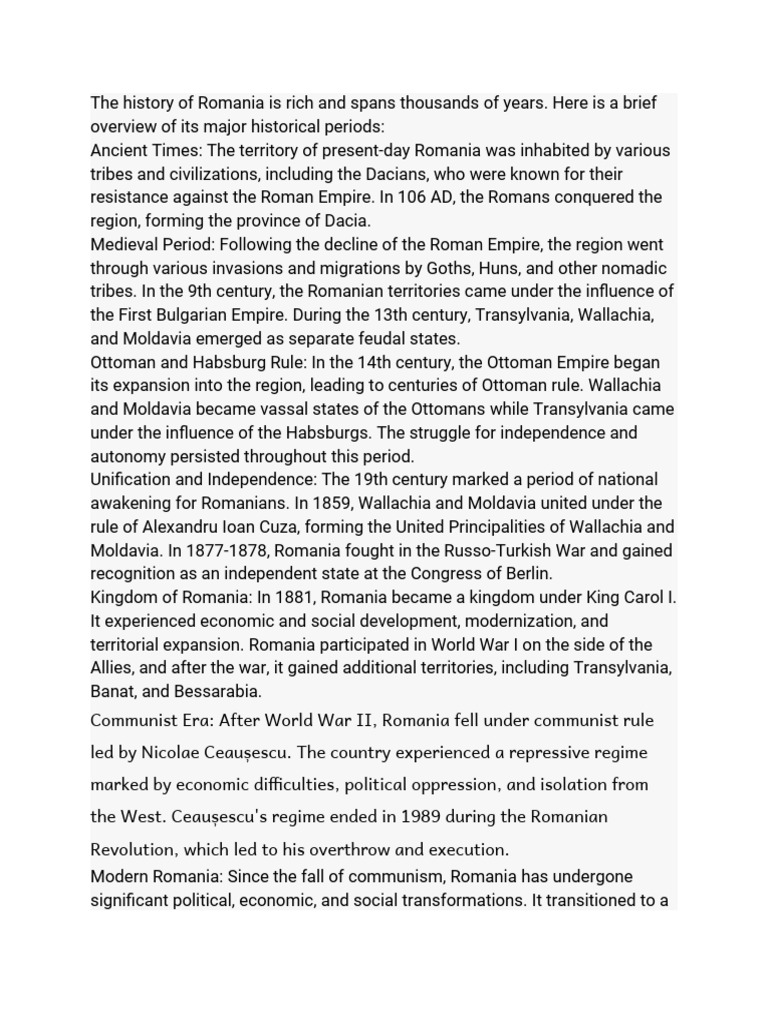 The History of Romania Is Rich and Spans Thousands of Years | PDF ...