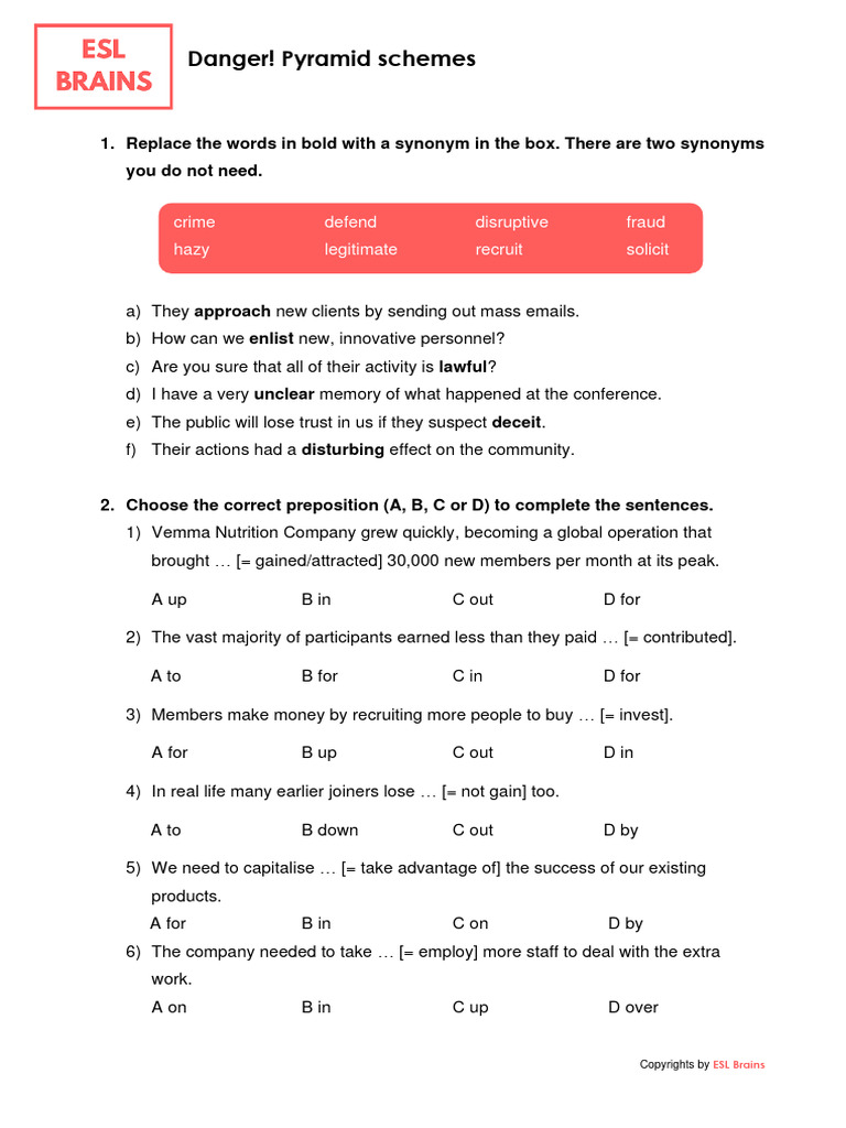 ESL Brains Danger Pyramid Schemes SV 4653 | PDF | Economies | Business