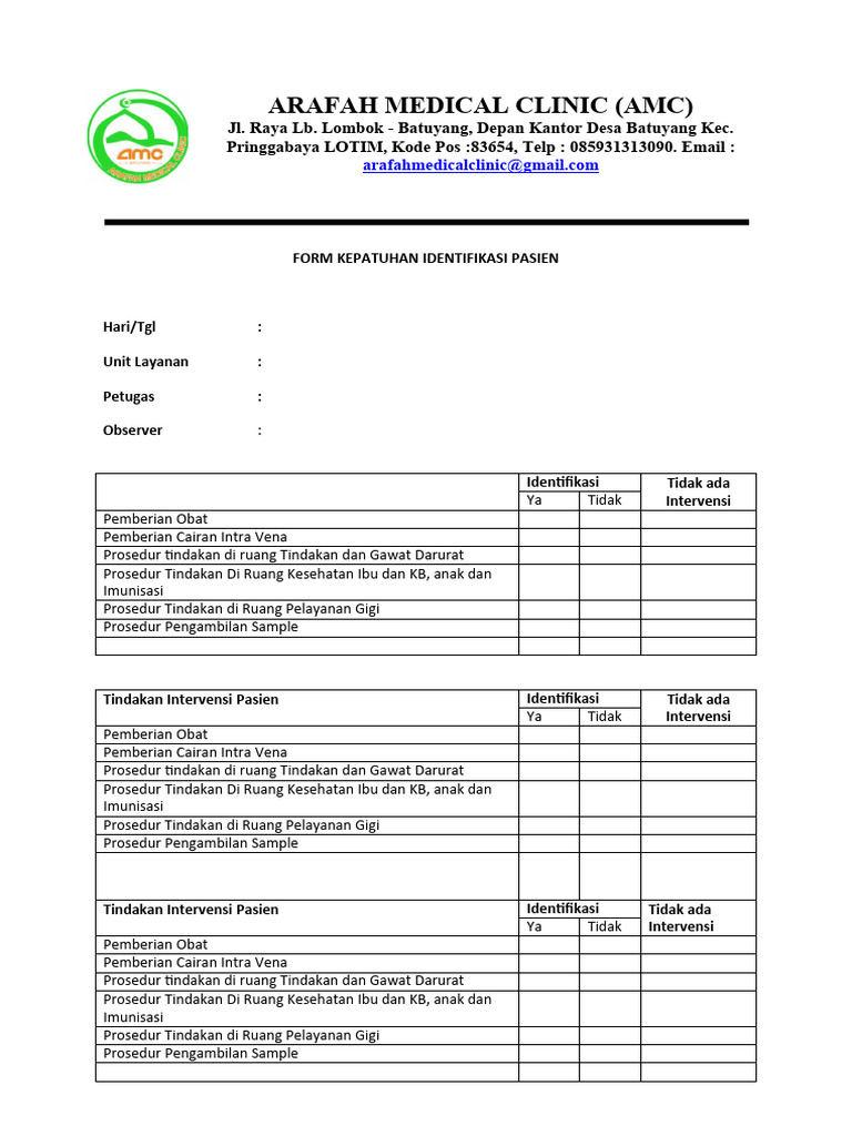 Form Kepatuhan Identifikasi Pasien | PDF