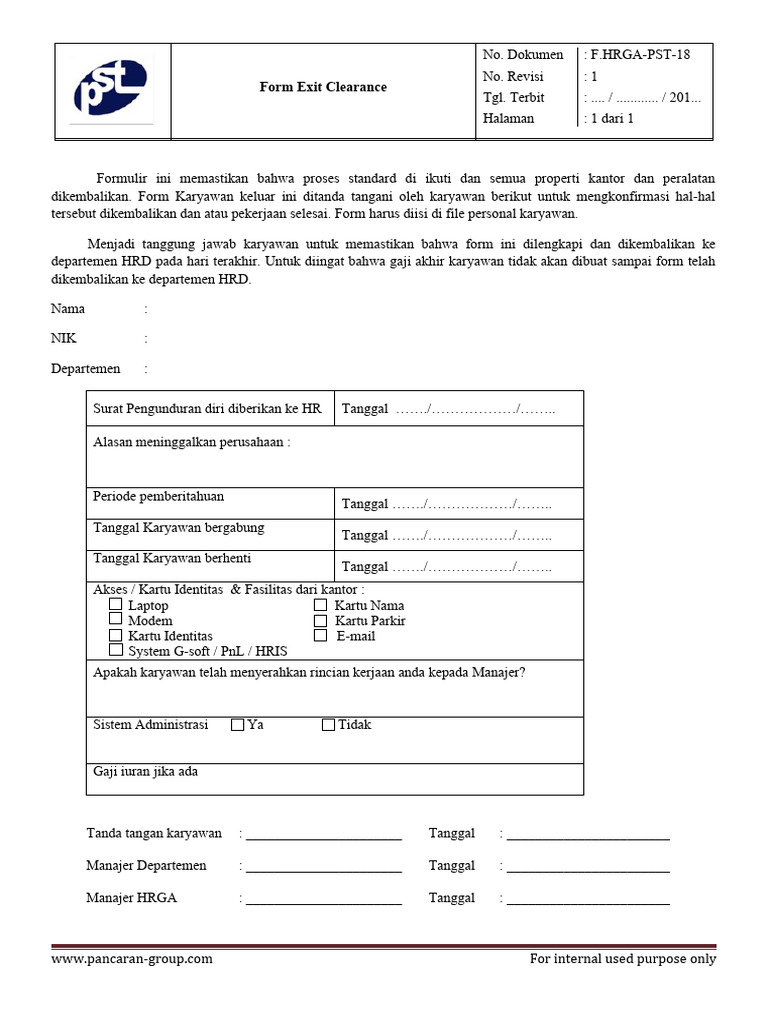 F HRGA-PST-18 (Exit Clearance) | PDF