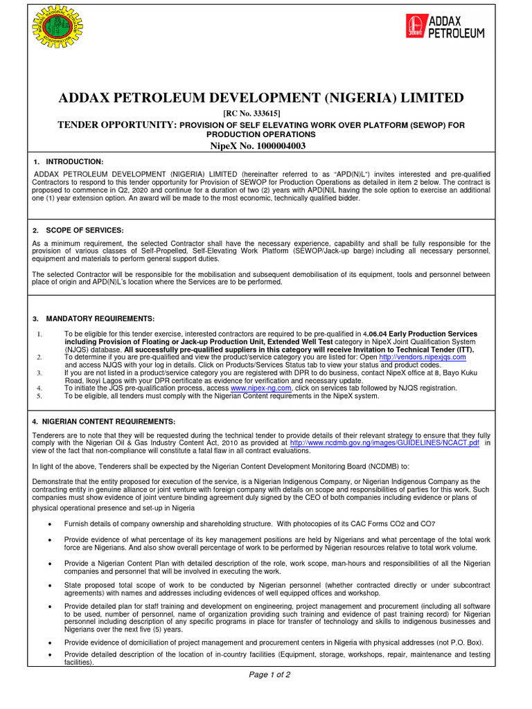 Addax SEWOP 20191003 | Download Free PDF | Nigeria | Business