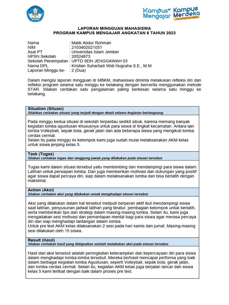 Laporan Minggu Ke-2 | PDF