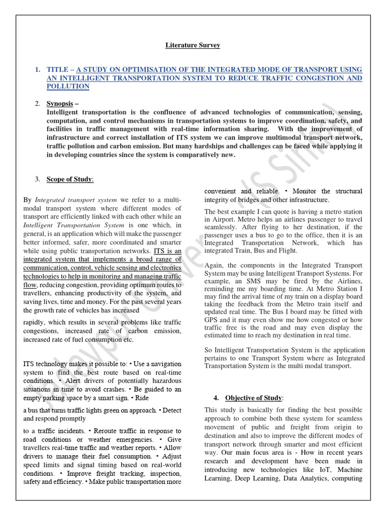 A Study On Optimization of The Integrated Mode of Transport Using An Intelligent Transportation ...