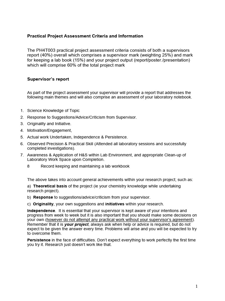Project Assessment Criteria Overview | PDF | Experiment | Laboratories