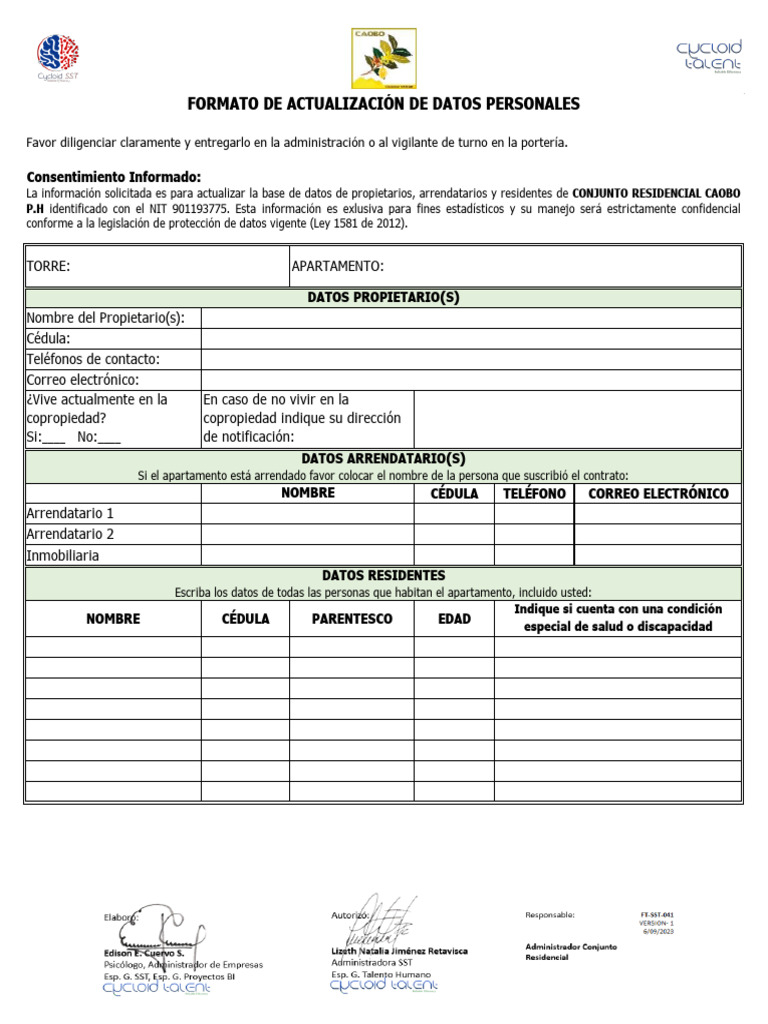 Formato Censo Poblacional Conjuntos Residenciales Conjunto Residencial ...