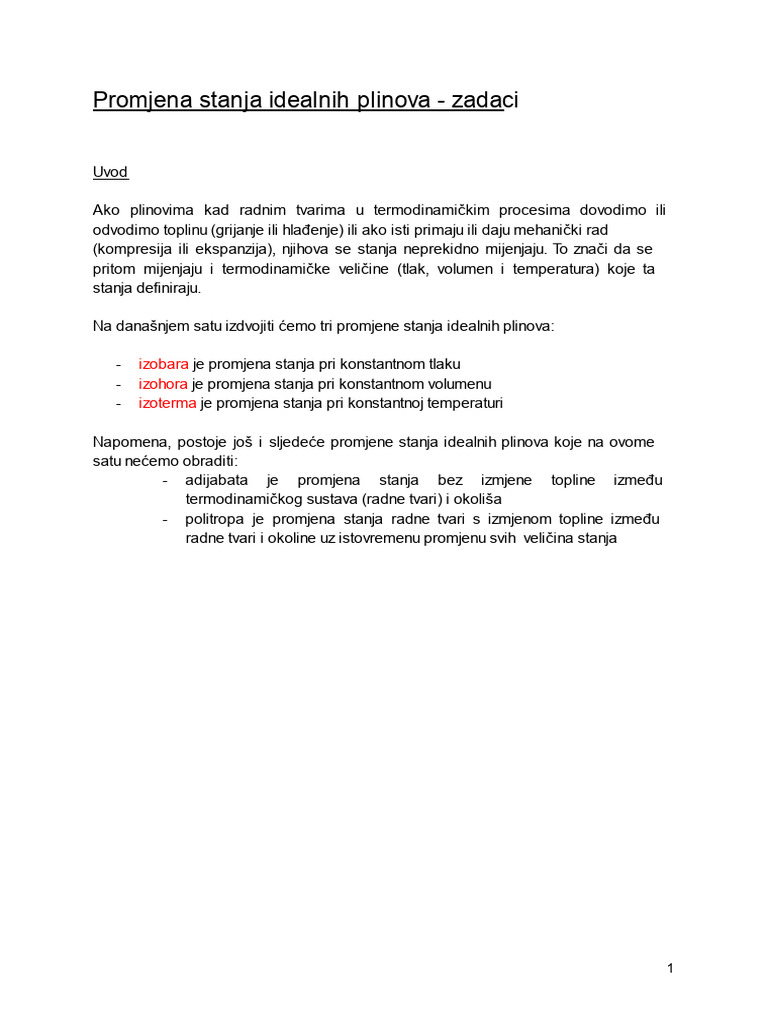 Izobara, Izohora, Izoterma - Zadaci | PDF