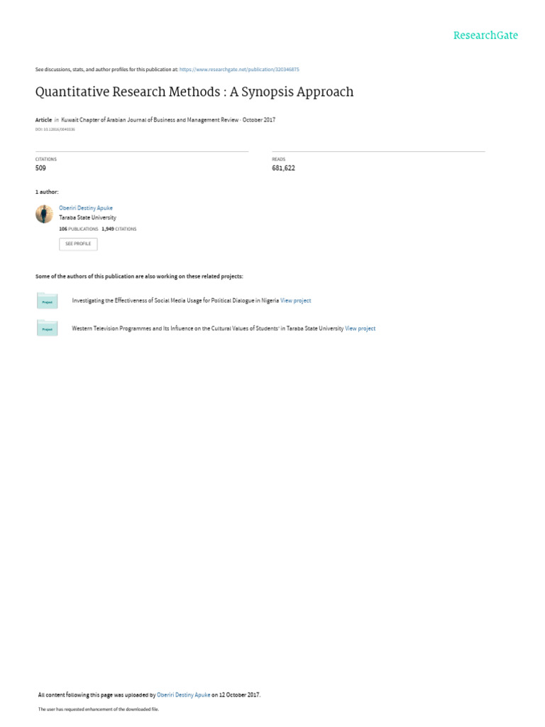 Quantitative Research A Synopsis Approach | Download Free PDF | Quantitative Research | Statistics