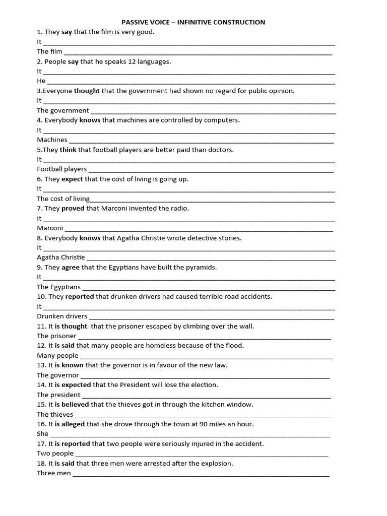 Passive With Reporting Verbs Worksheet | PDF | Linguistics