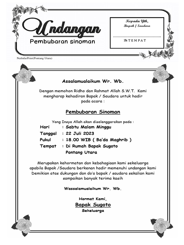Undangan Pembubaran Sinoman | PDF