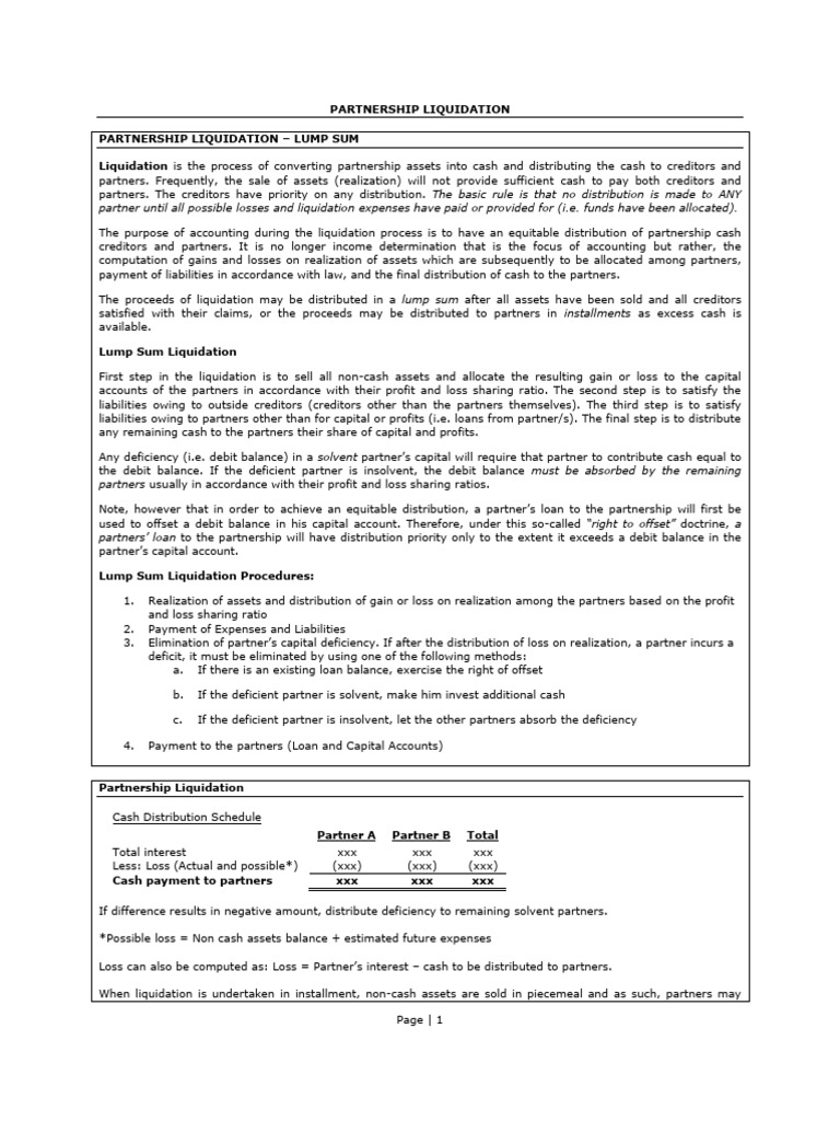 Partnership Liquidation 1 Pdf Debits And Credits Liquidation