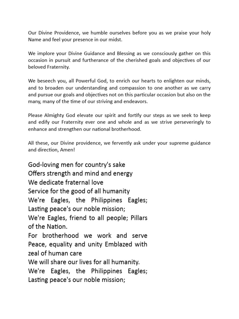 Eagles Prayer and Pledge Ceremony | PDF | Religion & Spirituality