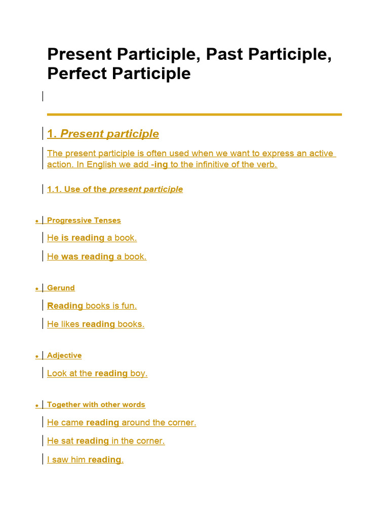 Present Participle | PDF | Perfect (Grammar) | Verb