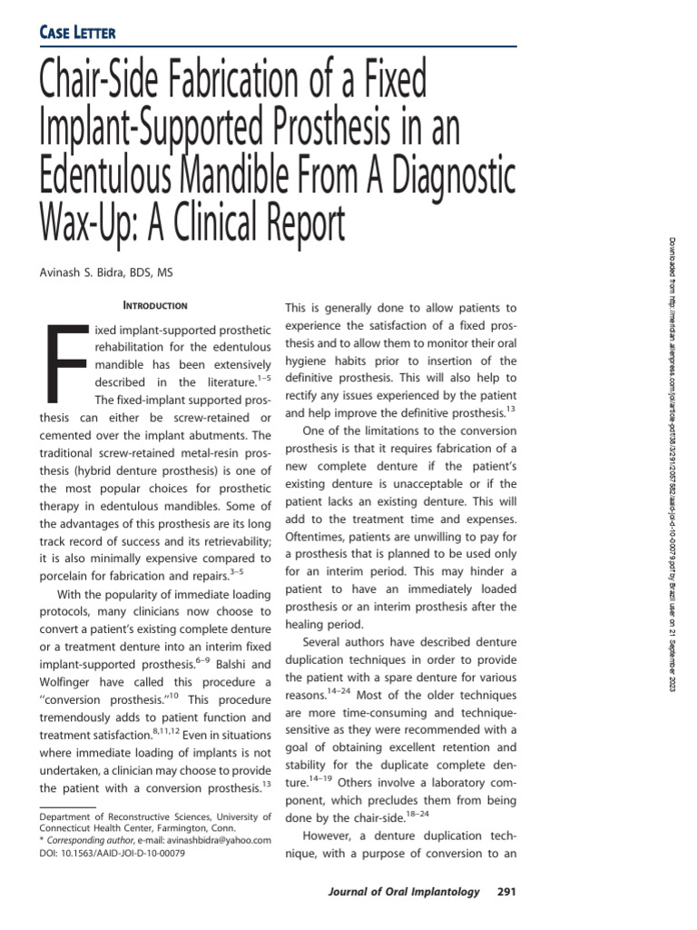 Chair-Side Fabrication of A Fixed | Download Free PDF | Dental Implant ...