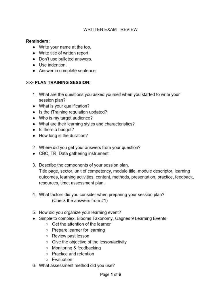 WRITTEN EXAM For tm1 | PDF | Educational Assessment | Learning