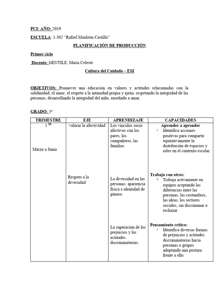 ESI 3 Grado | PDF | Educación sexual | Aprendizaje