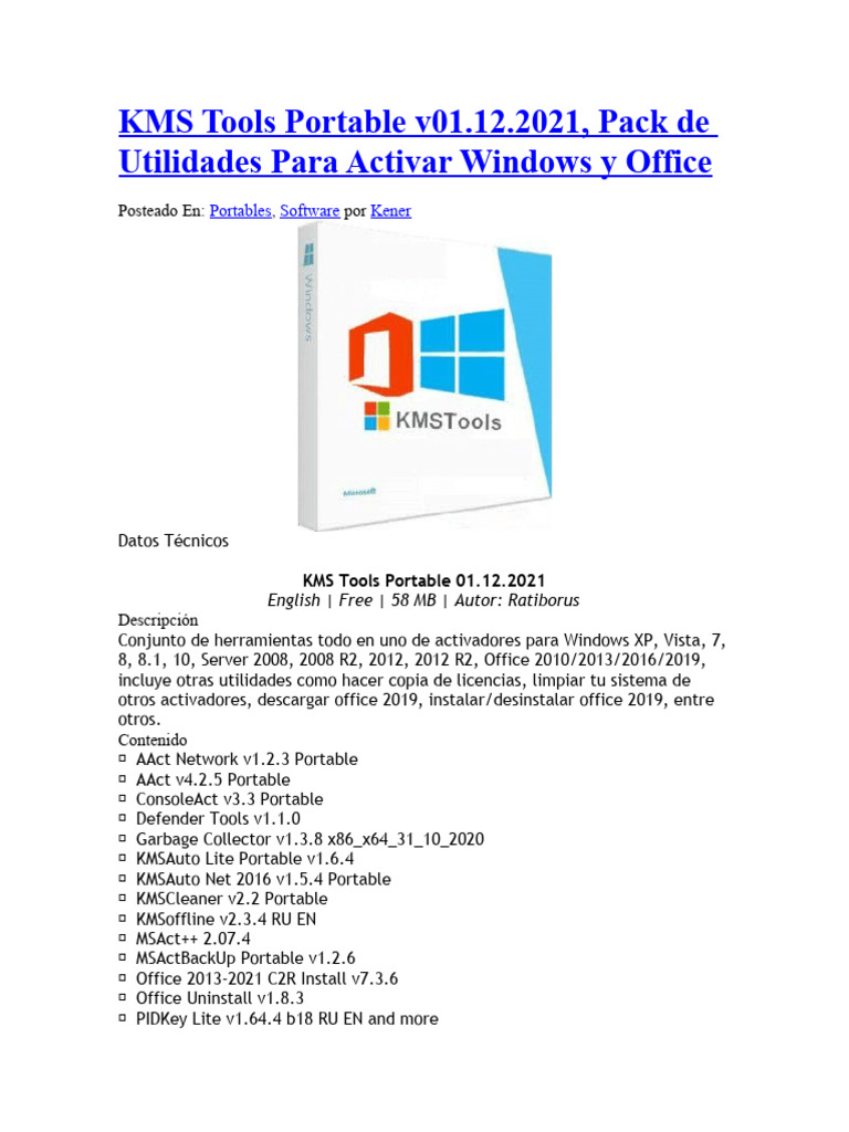 KMS Tools Portable v01.12.2021, Pack de Utilidades para Activar Windows y Office | PDF | Informática