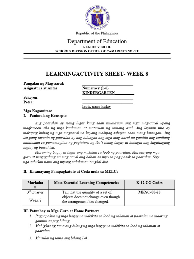 Kindergarten Q3 Week 8-10 - 35pp | PDF