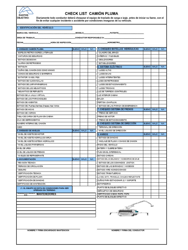 Check List Camion Pluma | Descargar gratis PDF | Camión | Vehículos de ...
