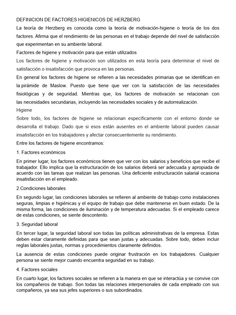 Factores Higienicos de Herzberg | PDF | Motivación | Motivacional