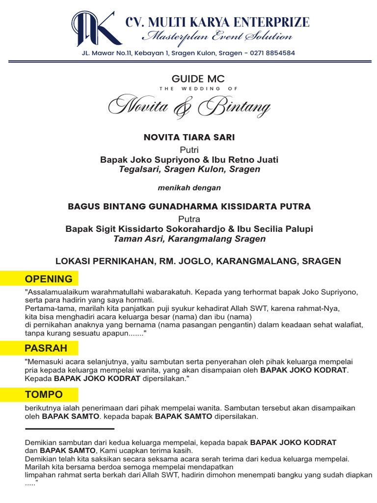 Guide MC Acara Wedding Jawa | PDF