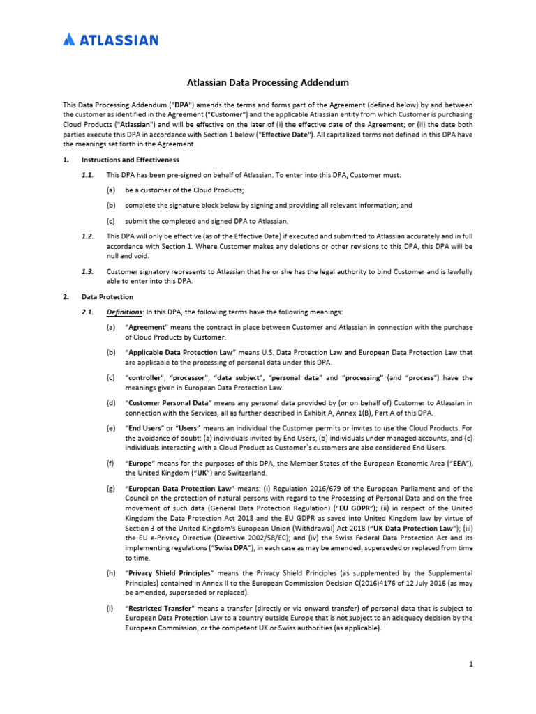 Atlassian Customer DPA - January 2023 | PDF | Justice | Crime & Violence