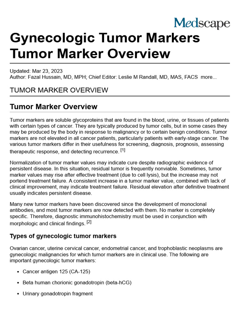 Gynecologic Tumor Markers: Tumor Marker Overview | PDF | Ovarian Cancer ...
