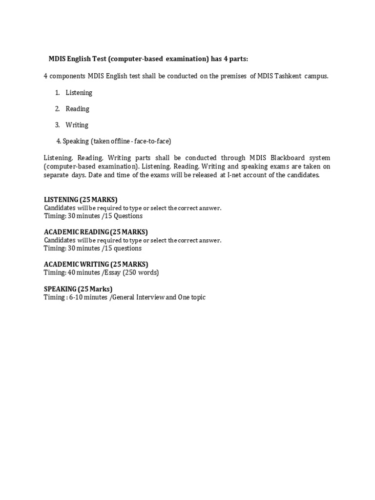 2 - MDIS English Test Description | PDF | Career & Growth