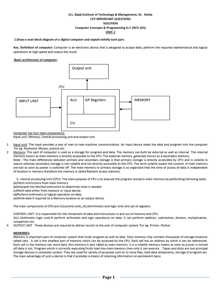 PPS Important Question's Solutions | PDF | Random Access Memory ...