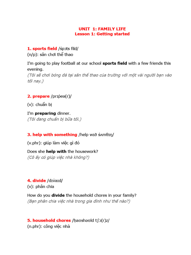 Unit 1 Family Life - Lesson 1 Getting Started | PDF