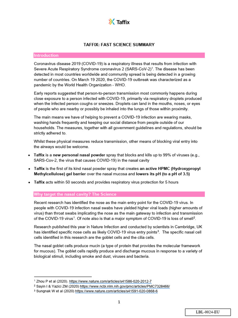 TAFFIX SCIENCE PAPER Feb 2021 | PDF | Mucus | Virus