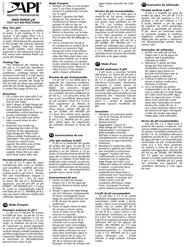 API High Range PH Test Kit Instruction Manual | PDF | Análise | Água
