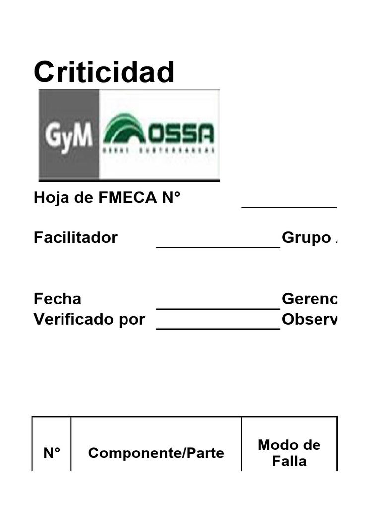 Formulario Fmeca | PDF
