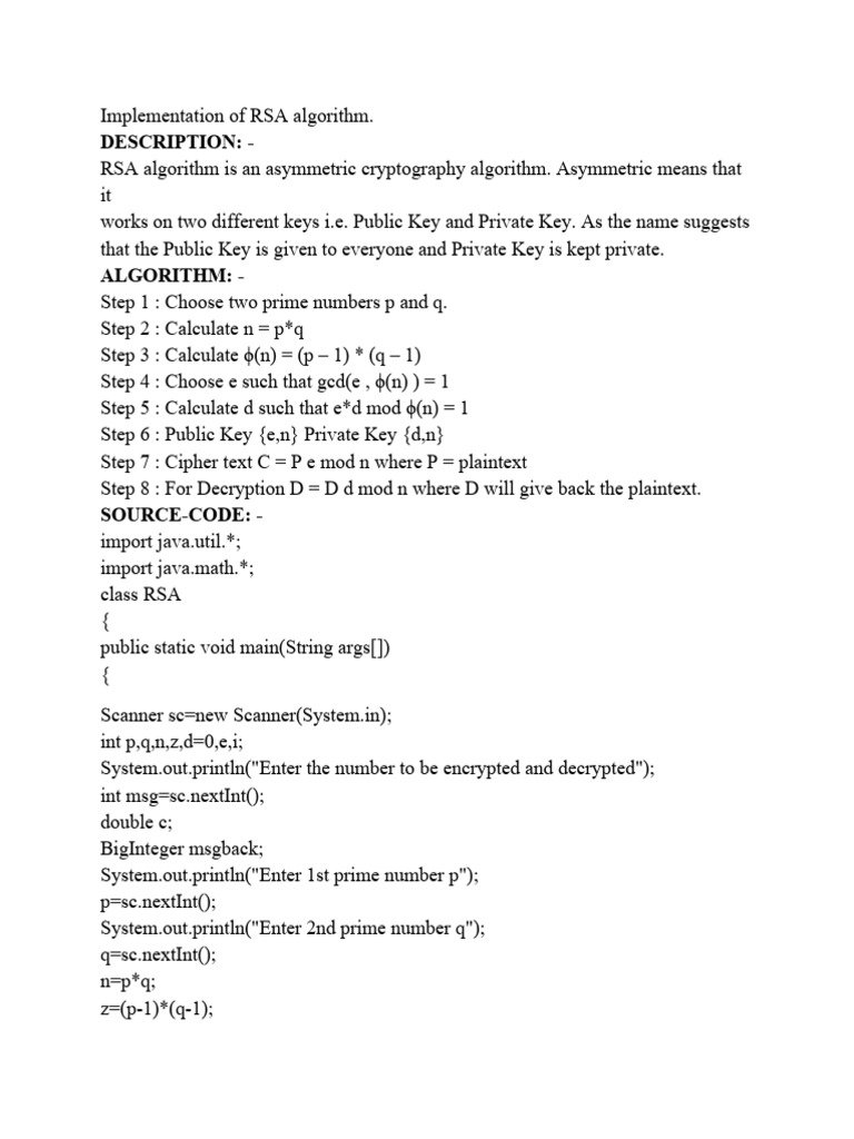 12 Implementation of RSA Algorithm | PDF | Public Key Cryptography ...