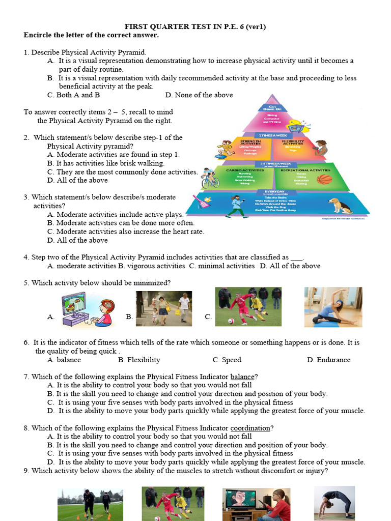 FIRST QUARTER TEST IN P.E. and Music 6 (Ver1) | PDF