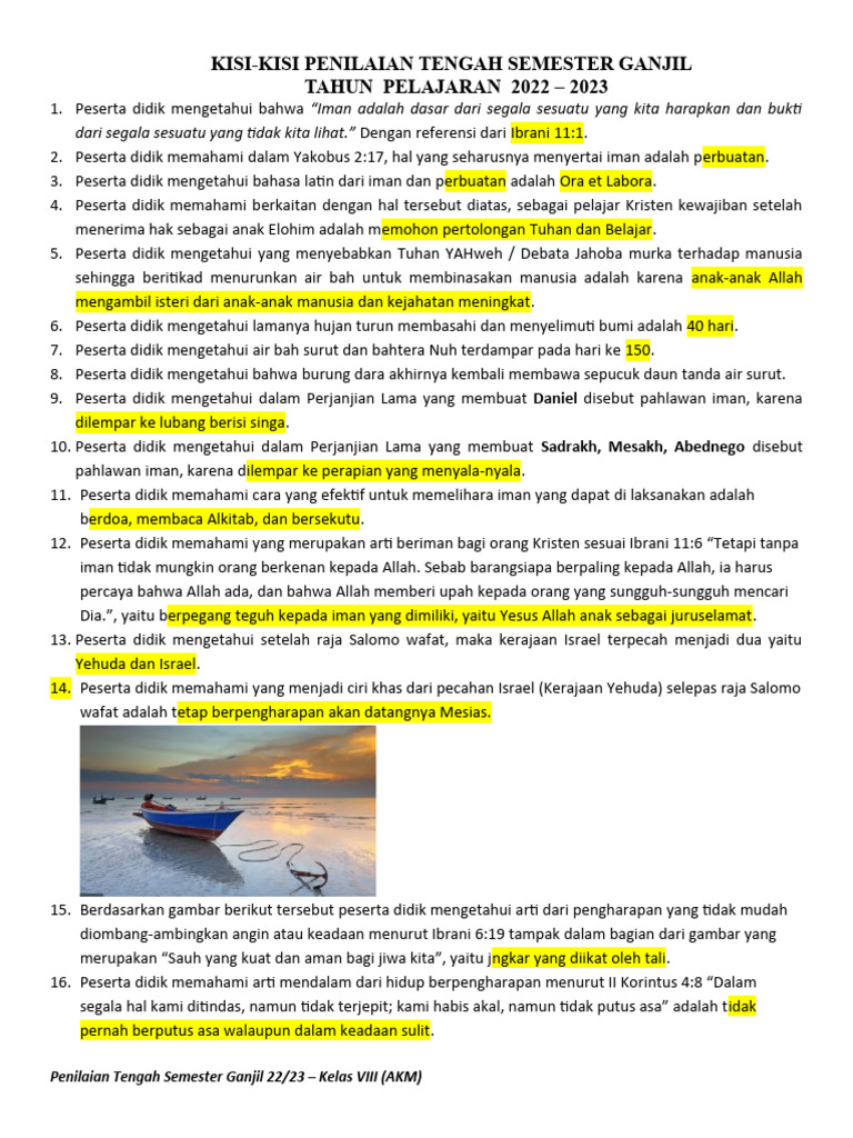 PAK 8 PTS Ganjil 2022 - Kisi-Kisi Soal AKM FIX | PDF