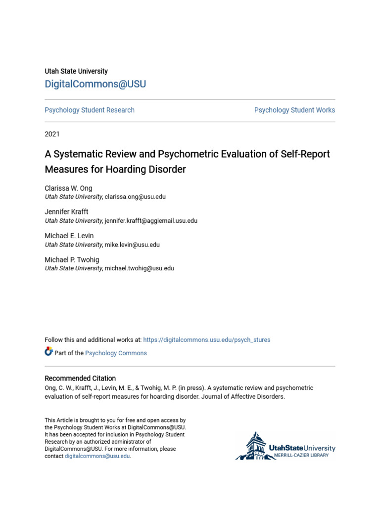 A Systematic Review and Psychometric Evaluation of Self-Report Hoarding ...