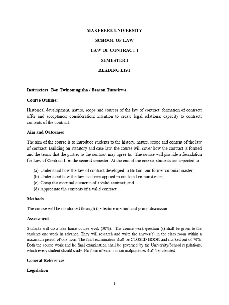 Contract I Reading List | PDF | Justice | Crime & Violence