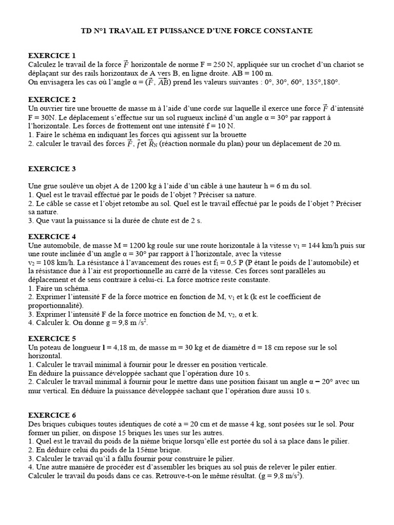 Exercices Corrigés: Travail et Puissance | PDF | Obliger | Masse