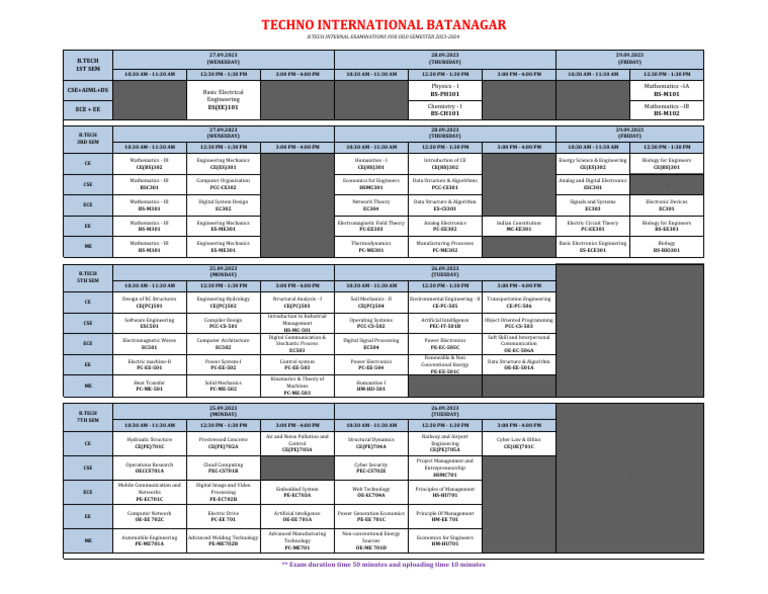 Internal Routine (B.Tech) | PDF | Electrical Engineering | Engineering