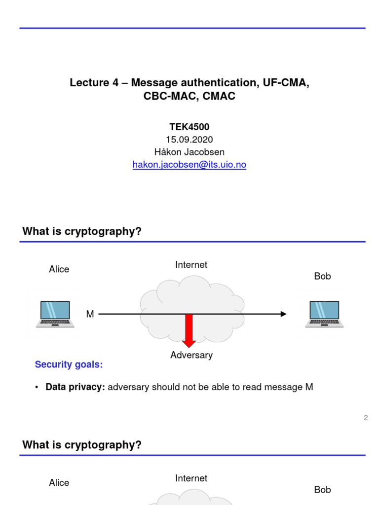Lecture 4 - Macs Euf Cma CBC Mac | PDF | Cryptography | Public Key ...