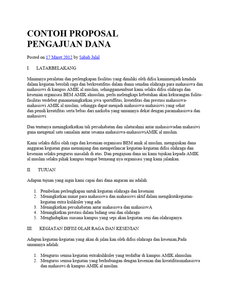 Contoh Proposal Pengajuan | PDF | Olahraga & Rekreasi