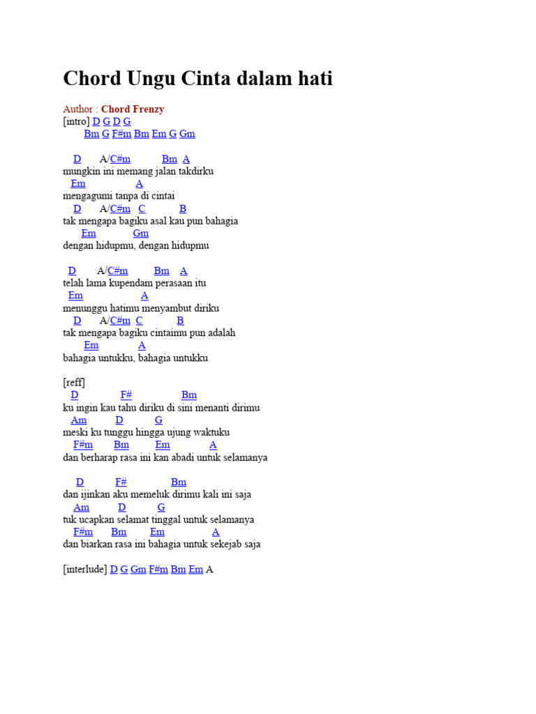 Chord Ungu Cinta Dalam Hati | PDF