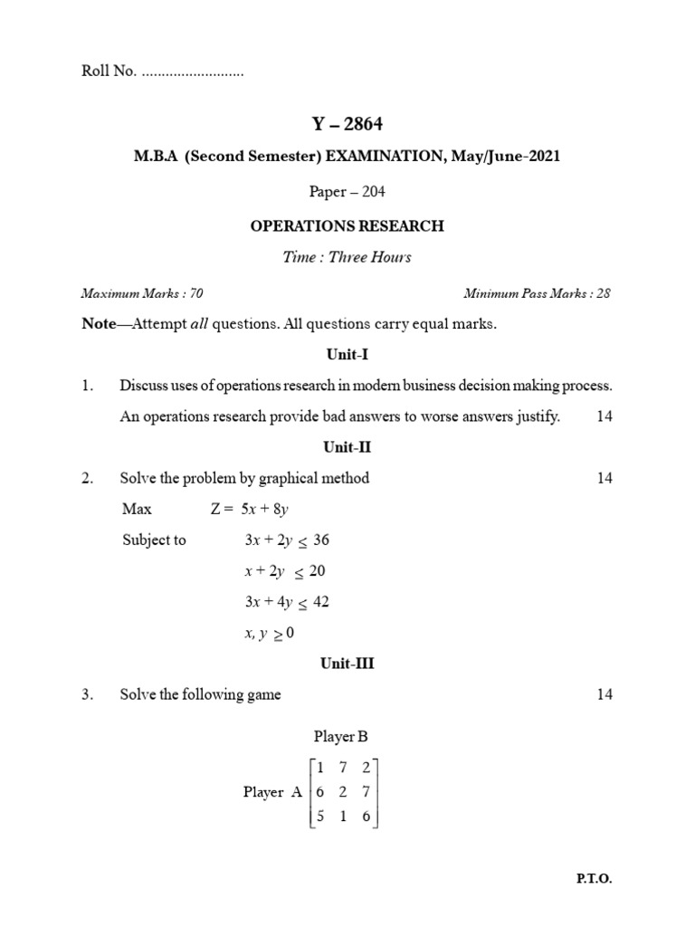 Mba 2 Sem Operations Research y 2864 Jun 2021 | PDF | Applied Mathematics