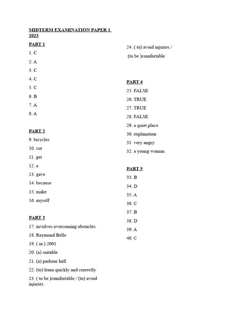 2023 Midterm Exam Paper 1 Answers | PDF