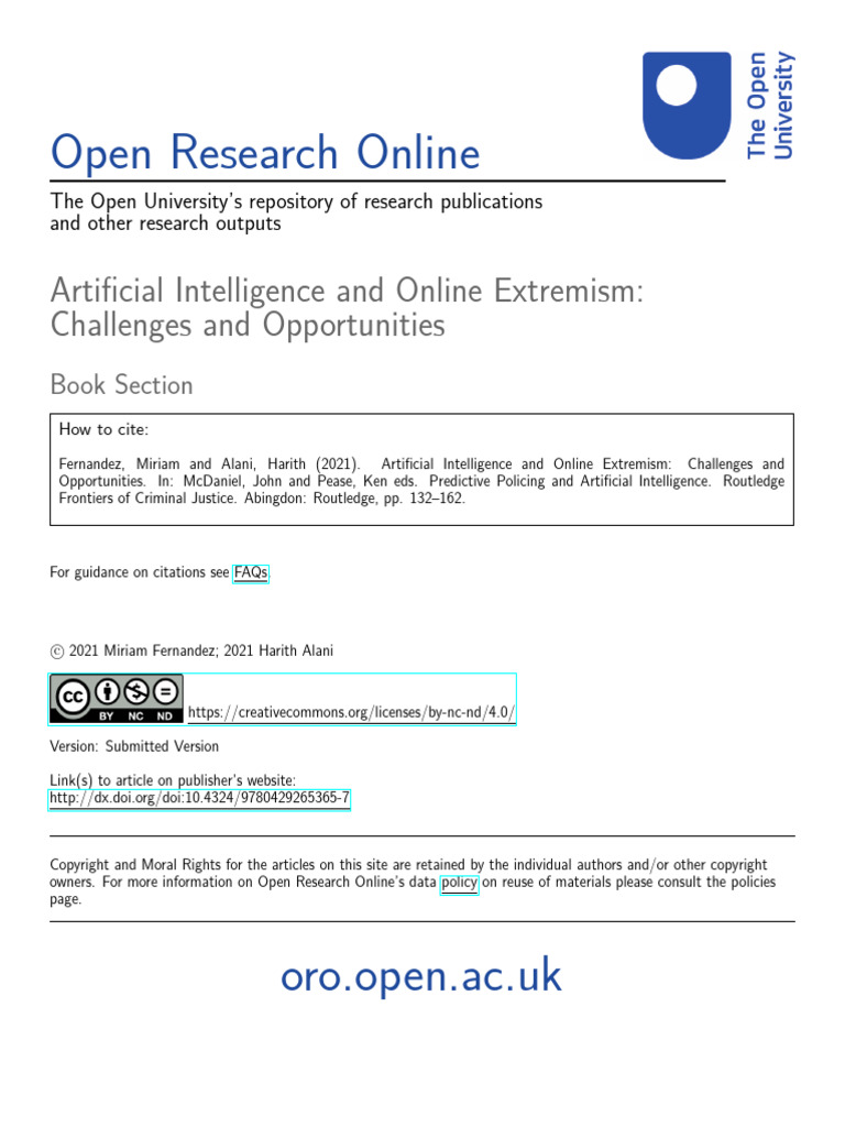 Artificial Intelligence and Online Extremism: Challenges and ...