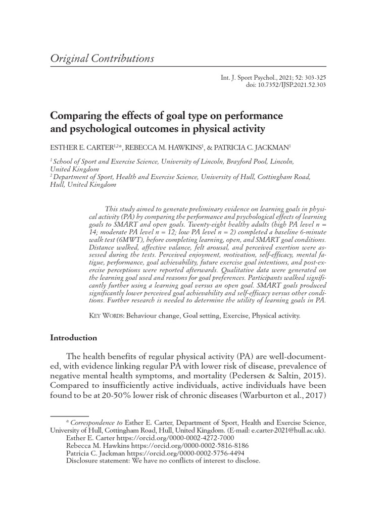 Comparing The Effects of Goal Type On Performance and Psychological ...