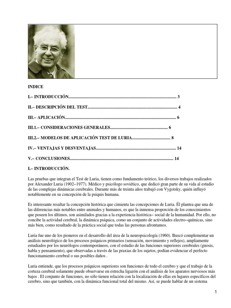 Test Luria | PDF | Cerebro | Neuropsicología
