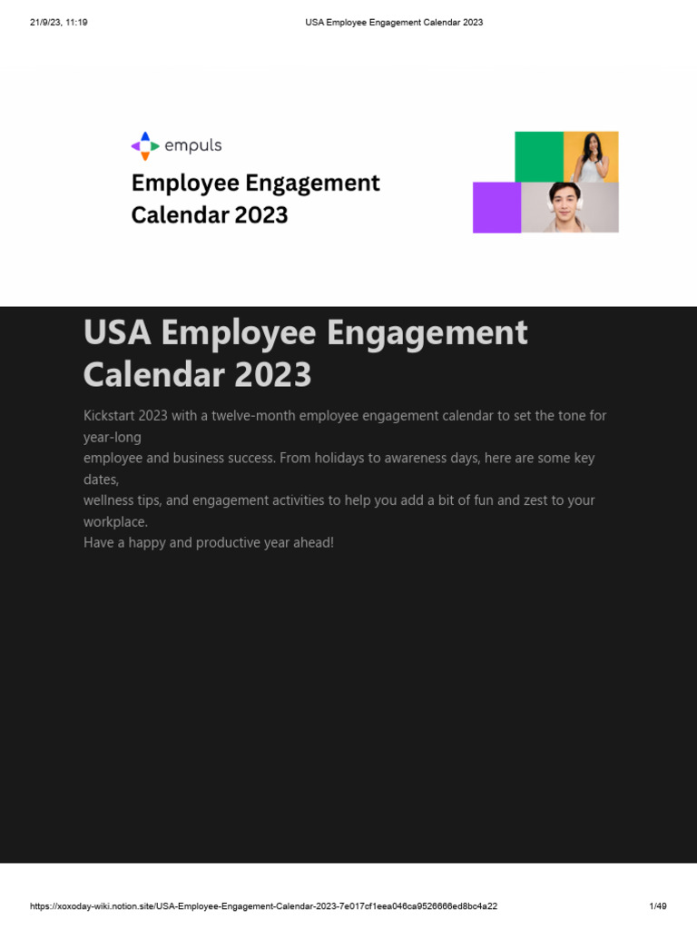 USA Employee Engagement Calendar 2023 | PDF