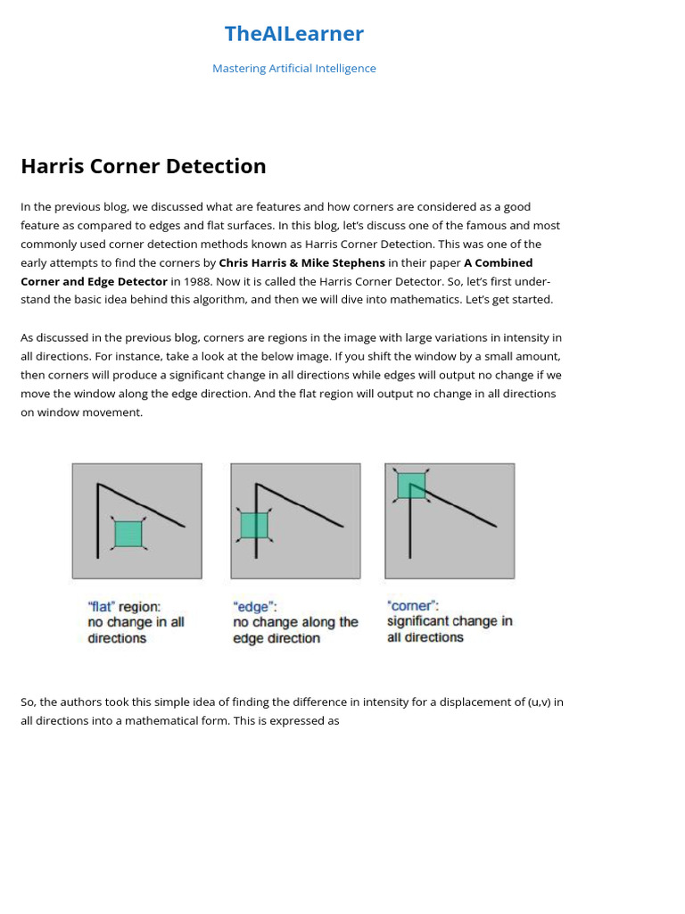 Harris Corner Detection Guide | PDF | Eigenvalues And Eigenvectors | Applied Mathematics